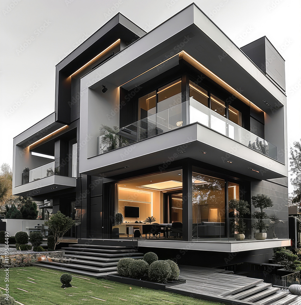A modern and energy zero multiplex house with 3 floors and cladding material for buildings are ...