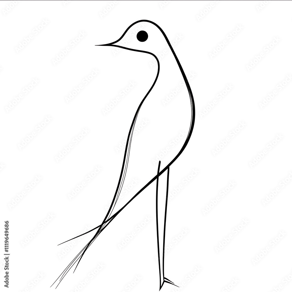 stick figure of bird White background Black and white line drawing ...