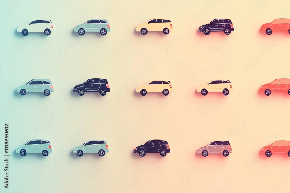 Minimalist car background with simple car icons forming a pattern over ...
