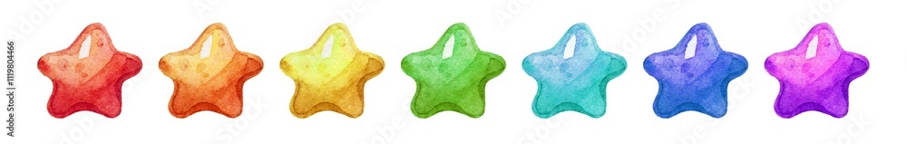 Vibrant handcrafted watercolor illustration of rainbow-colored stars ...