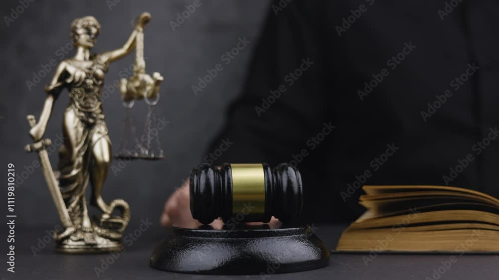 Judge with paper document pronouncing sentence in a court of law. Judge ...