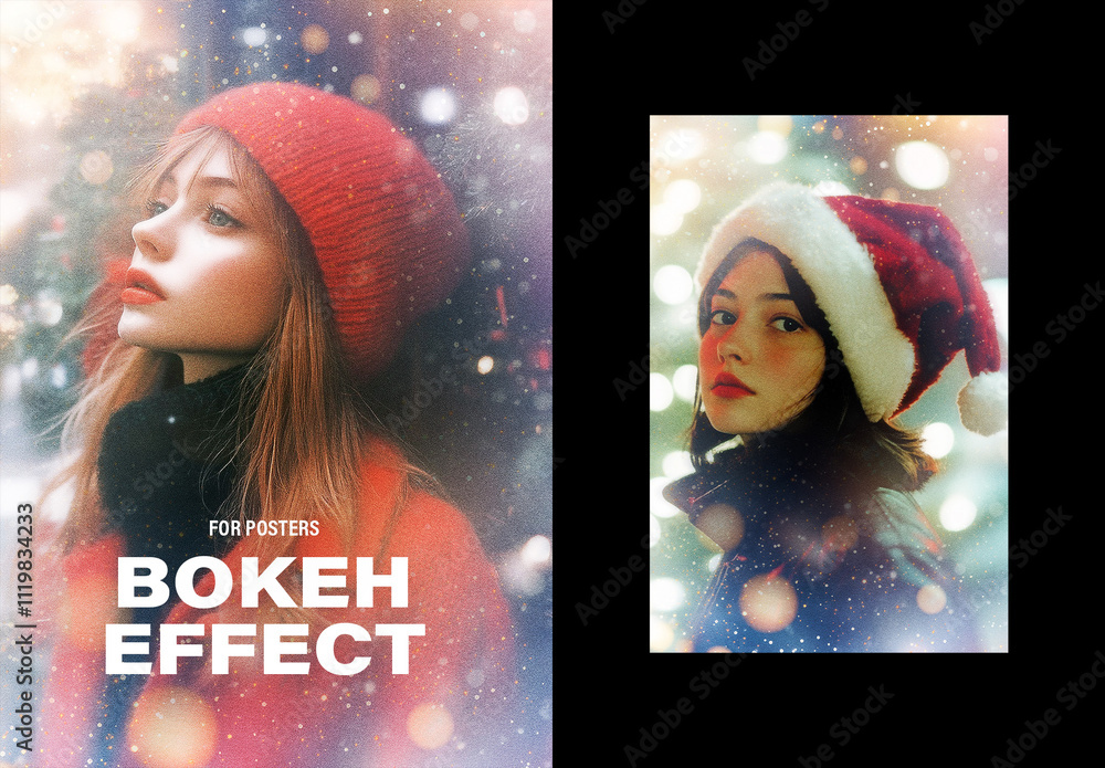 Xmas Bokeh Poster Photo Effect Mockup Stock Template | Adobe Stock