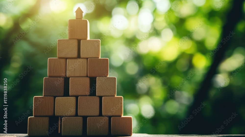 Boss icon on wooden cube atop pyramid stack representing leadership ...