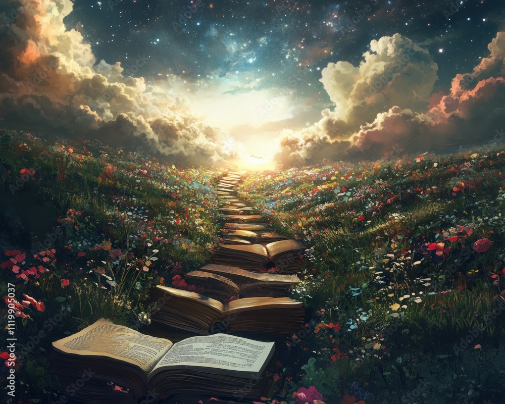 Illustrative depiction of a radiant pathway leading through a field of ...