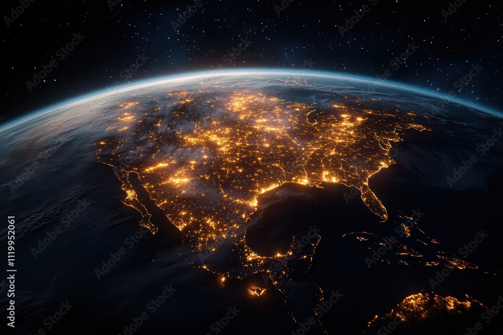 A captivating satellite view of East Asia at night showcasing the ...