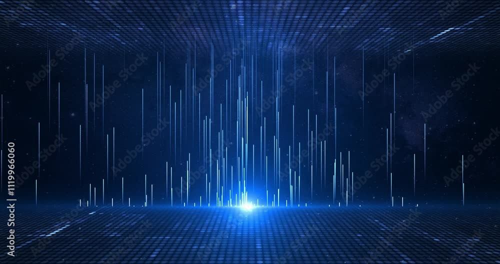 Digital particle lines emit light and flow of data points, big data visualization, futuristic or ...