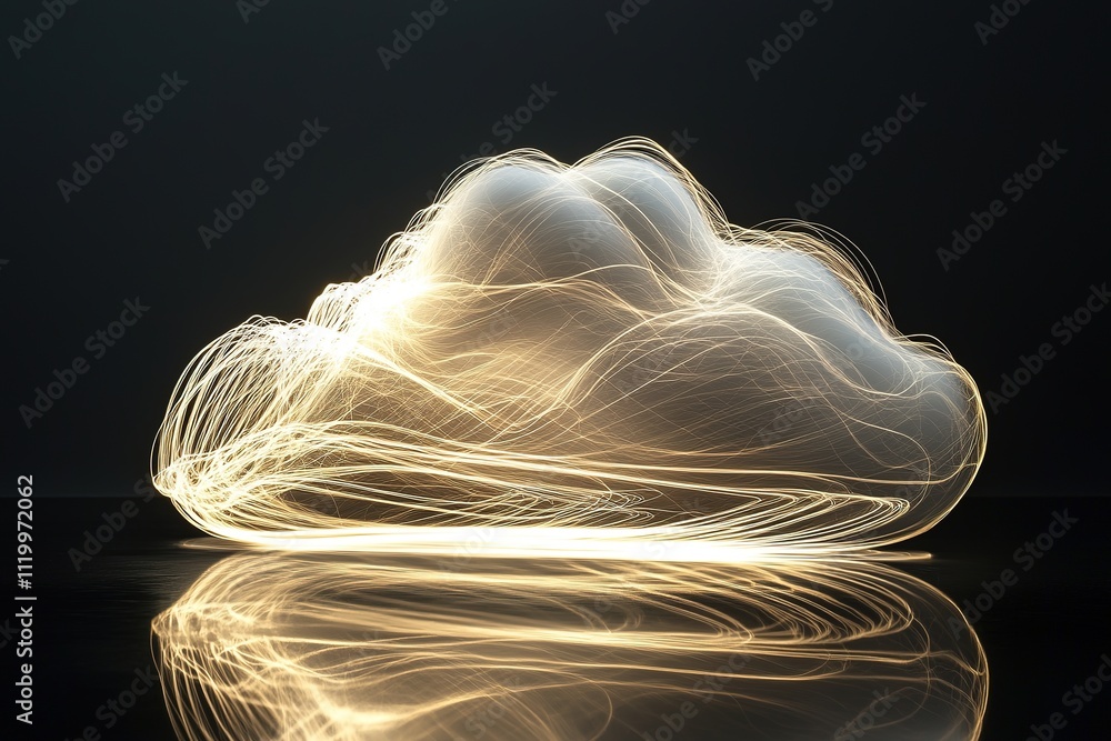 glowing cloud-shaped object with dynamic light trails flowing through ...