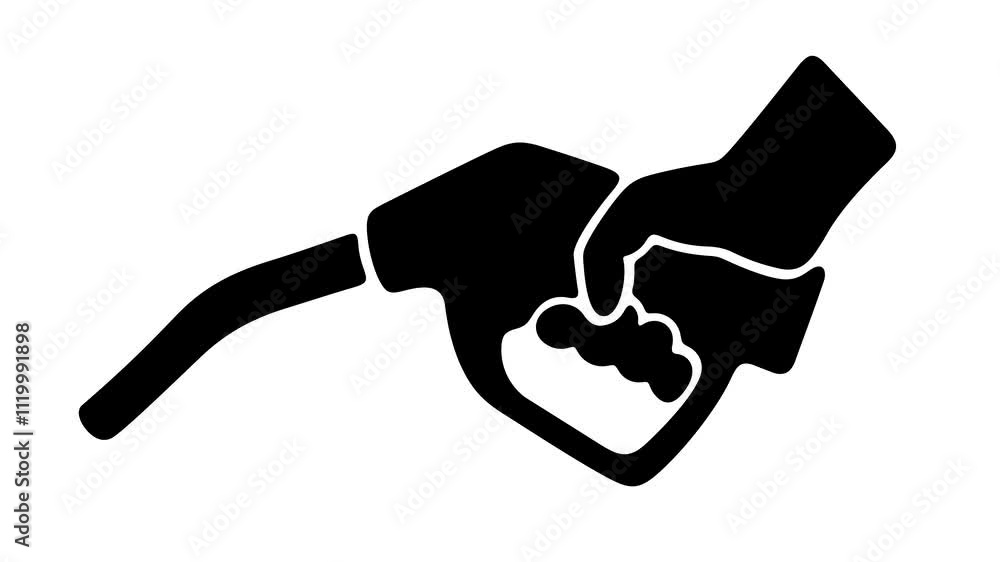 Hand holding fuel nozzle and filling, graphic animation. Black. Alpha ...