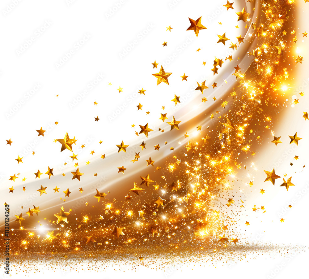 Gold glittering stars dust trail, Golden particles with stardust ...