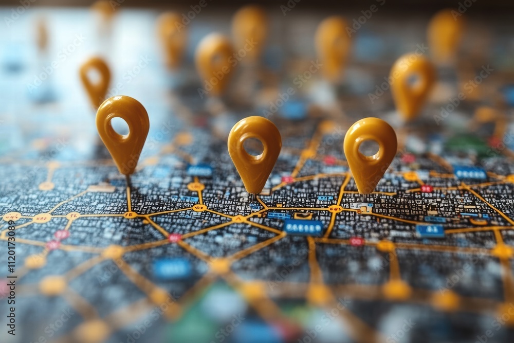 Detailed Network Map with Location Pins and GIS Elements Visuals Stock ...