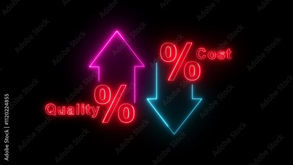 glowing neon Cost and quality control concept. Percentage icon of ...