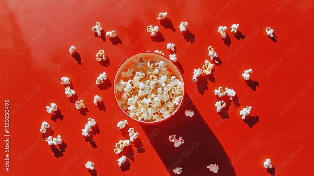 Freshly Popped Popcorn in a Red Bowl Surrounded by Fluffy Kernels on a ...