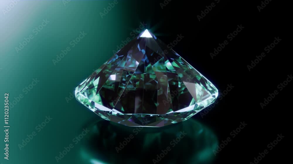 Round diamond cut on green background rotating 360. 3d animation of gem ...