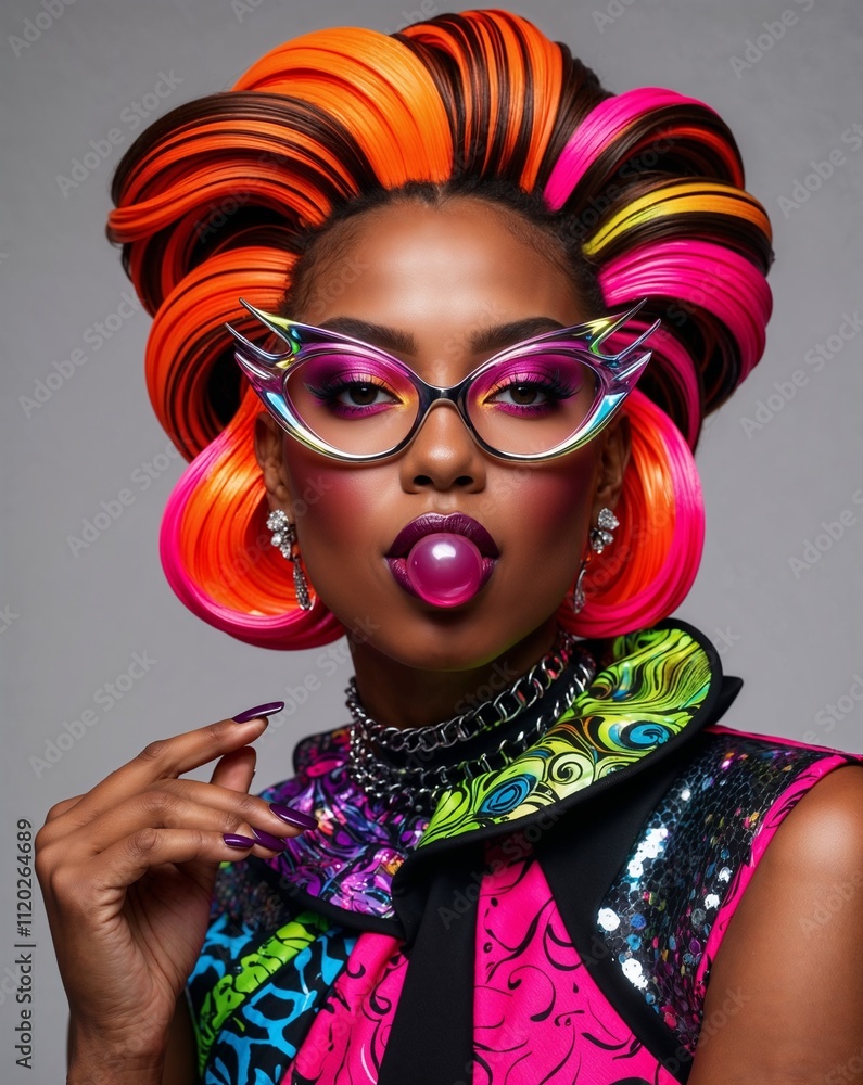 Exceptionally beautiful young African American woman blowing a ...