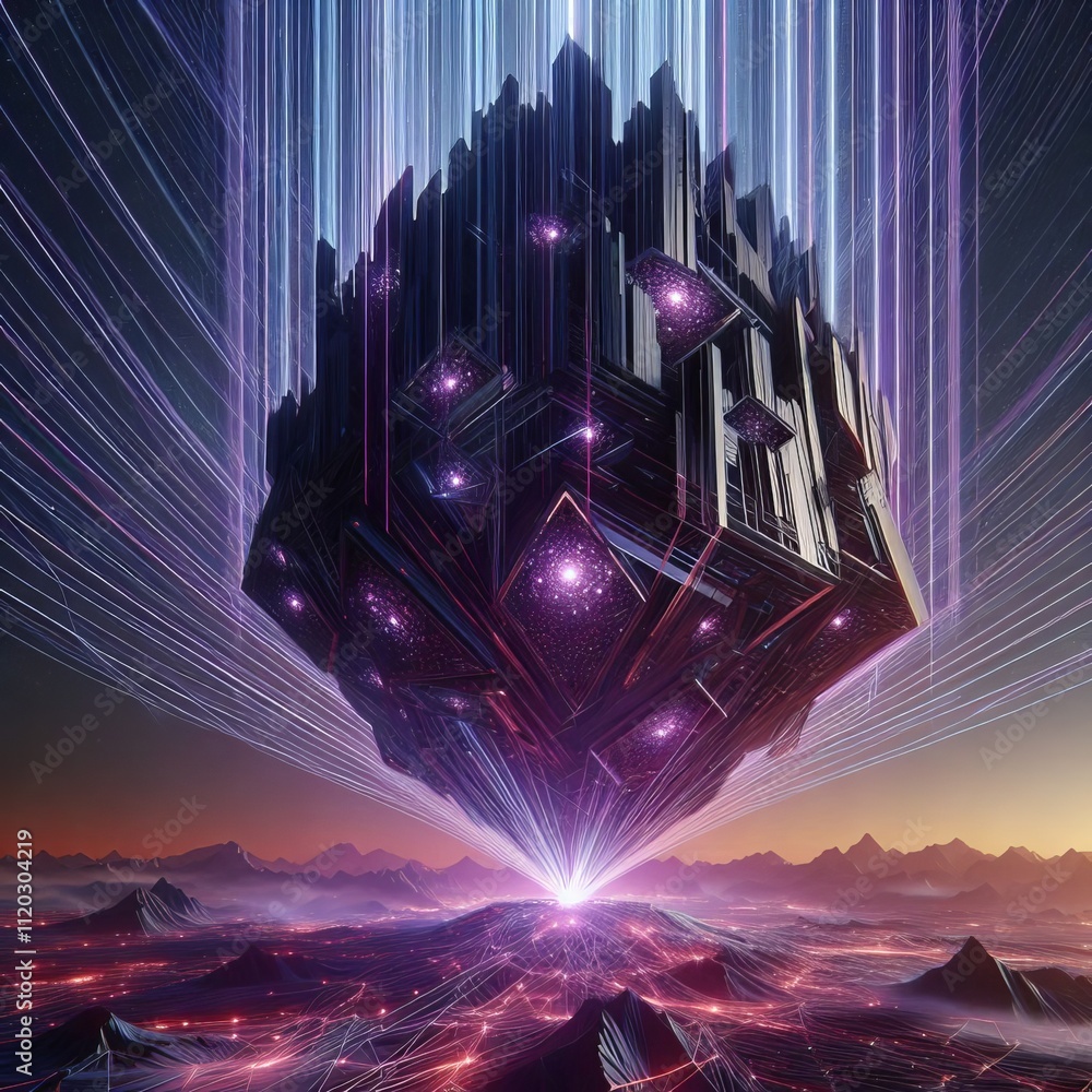 Alien Structure A massive obsidian like structure in the sky emi Stock ...