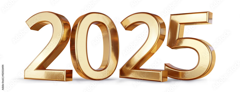 2025 golden number bold-font-weight as new year, metallic glossy 3d ...