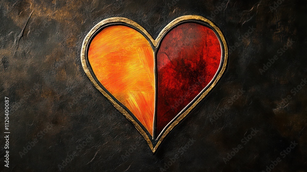 Minimalist single heart shape with bold outlines and rich colors ...