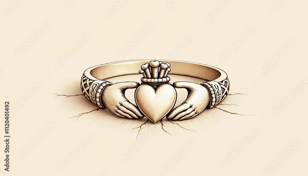 Elegant Claddagh ring featuring interlocking hands, heart, and crown on ...
