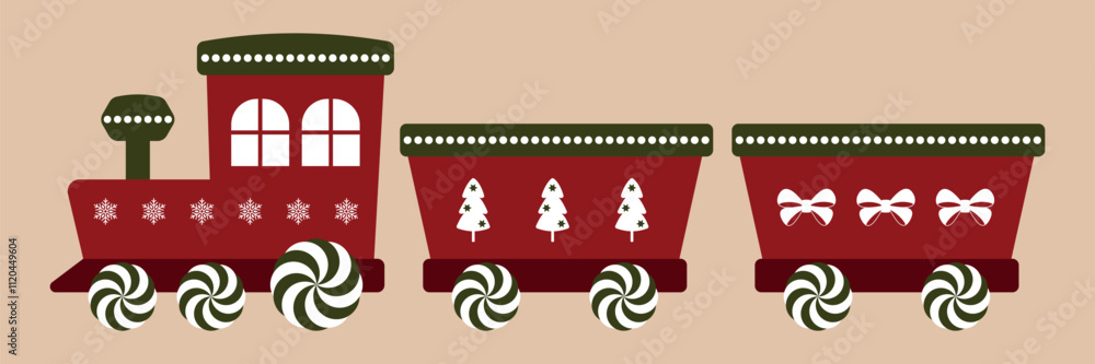 Christmas red and green toy train. Santa's train. Christmas design for ...