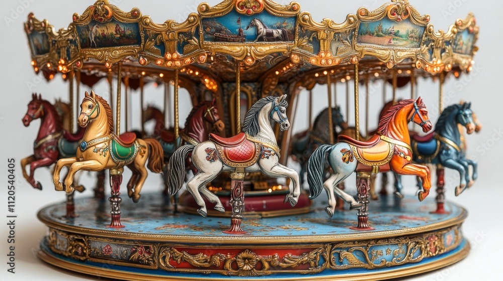 A charming vintage carousel features detailed, colorful horses ready to ...