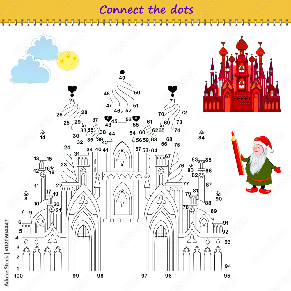 Connect the dots from 1 to 100 and draw the fairy oriental palace ...