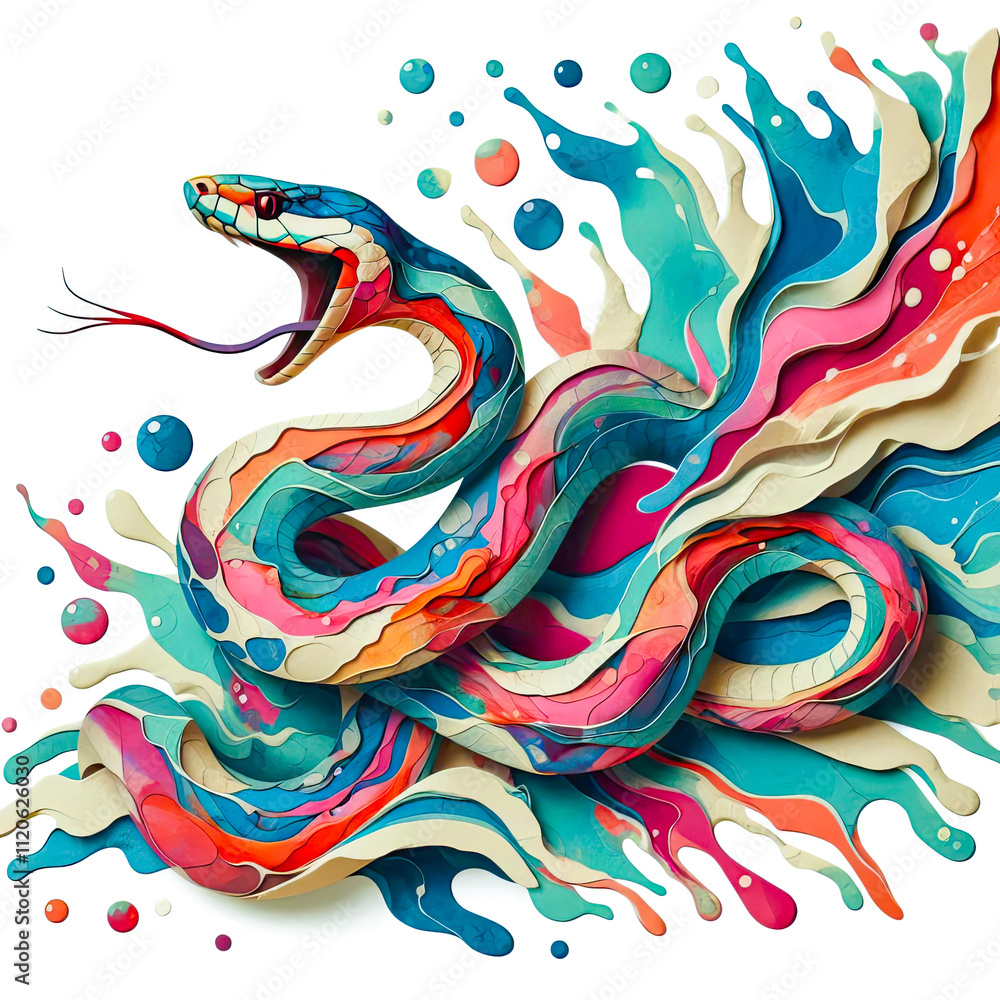 colorful illustration of a snake with a stylized, abstract design. The ...