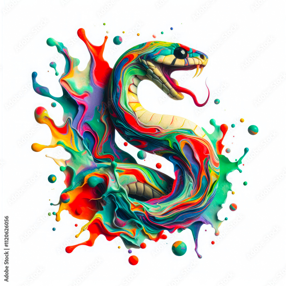 colorful illustration of a snake with a stylized, abstract design. The ...