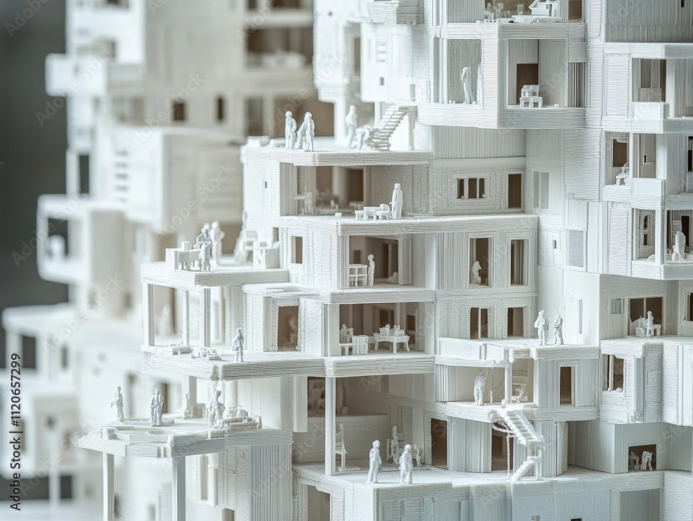 Architectural model with 3D printed components and miniature figures ...