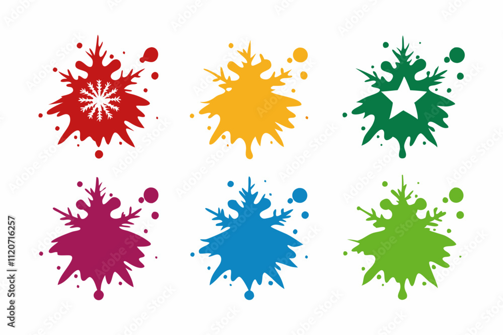 Vetor de Christmas Paint Splash Vector Icons – Colorful Blots and ...