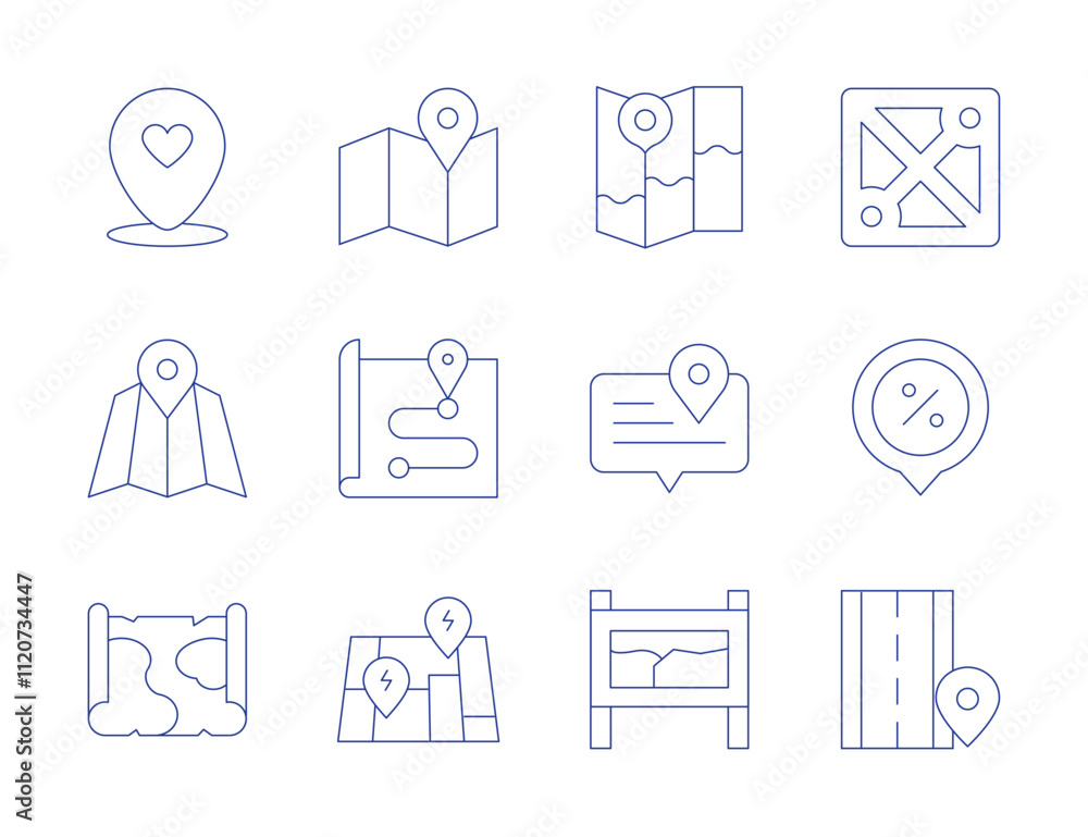 Map icons. Thin Line style, editable stroke. map, map location, map ...