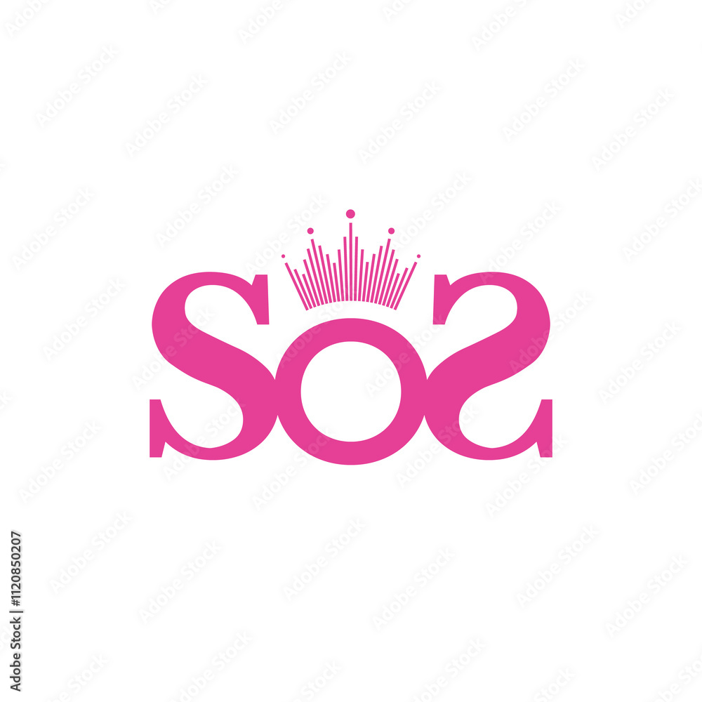 This is an abstract logo design of initial SOS in pink color with a ...