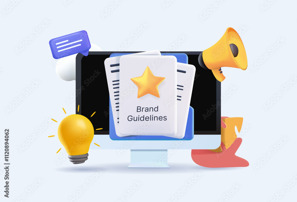 Corporate identity, company personality development 3D illustration ...