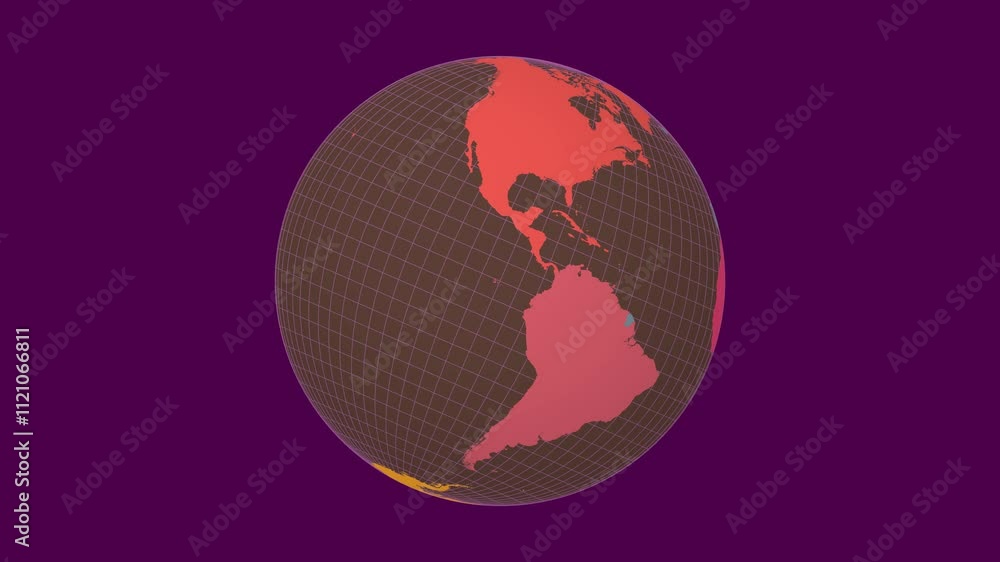 Spinning earth. Tilted sphere view. Fast speed globe rotation. Colored ...