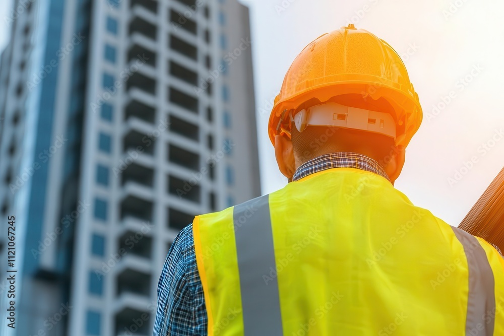 Construction worker lifting heavy materials on skyscraper site, Hard ...