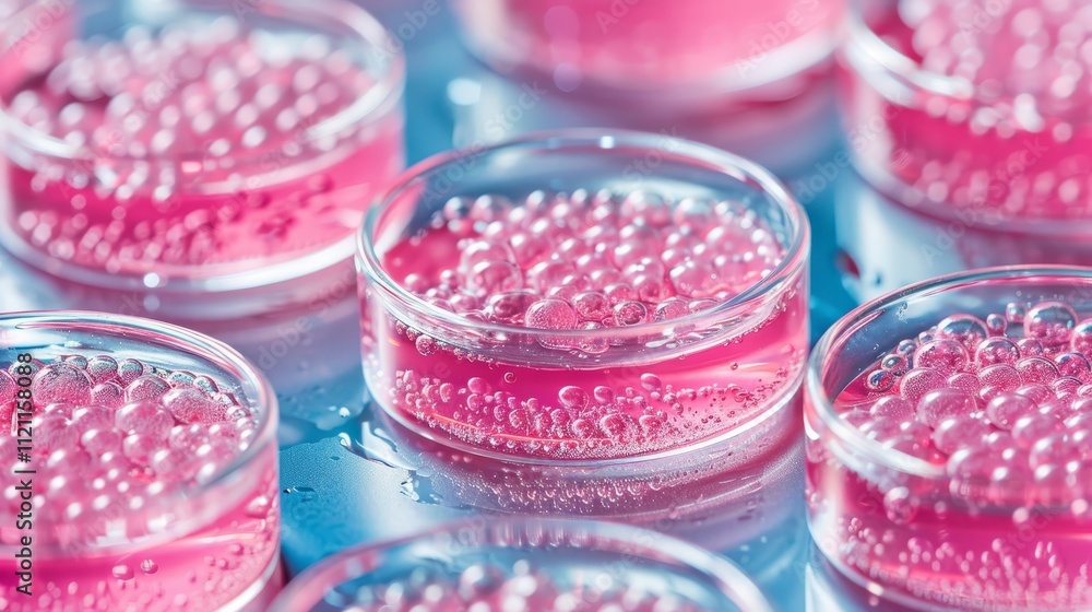 In depth close up of the lab grown synthetic meat cultivation process ...