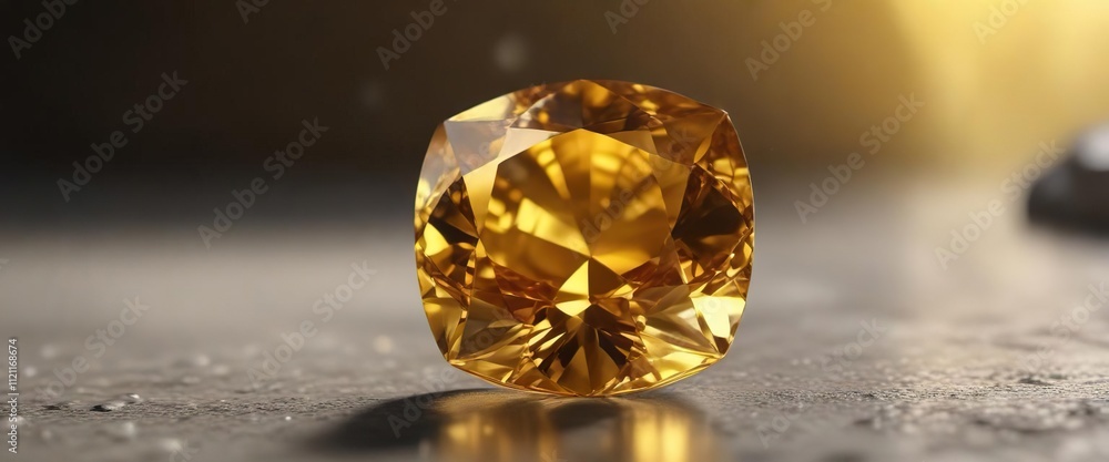 Warm sunlight catches a golden yellow topaz gemstone, revealing its ...