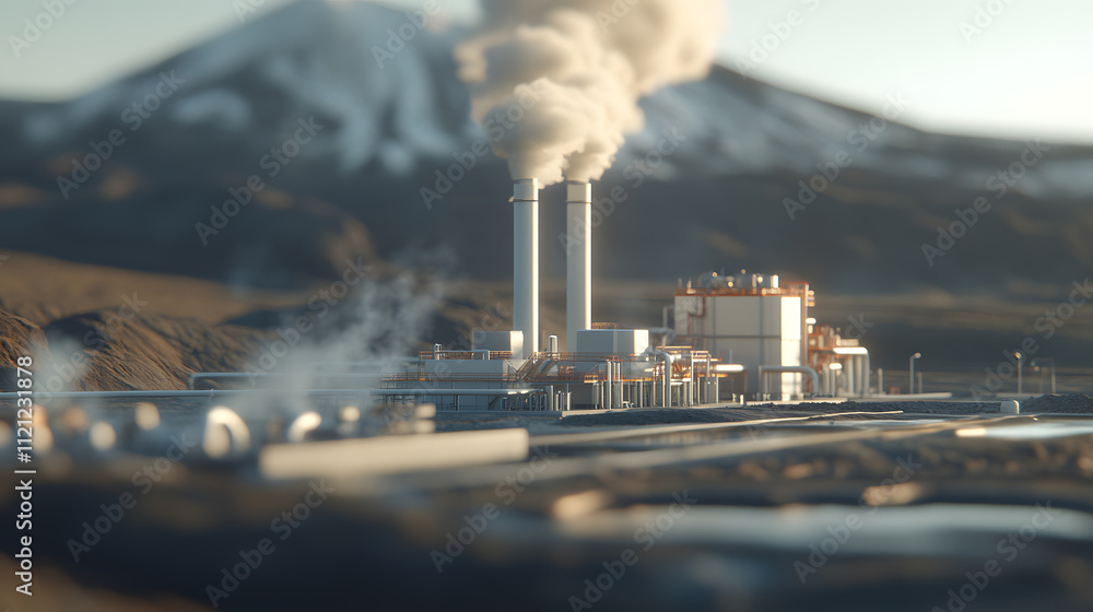 Geothermal Energy Plant in a Volcanic Landscape, Harnessing Earth’s Natural Heat for Sustainable ...