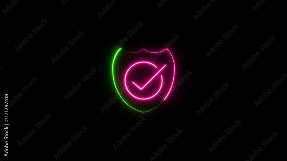 Neon Shield with check mark icon isolated.Digital shield concept ...