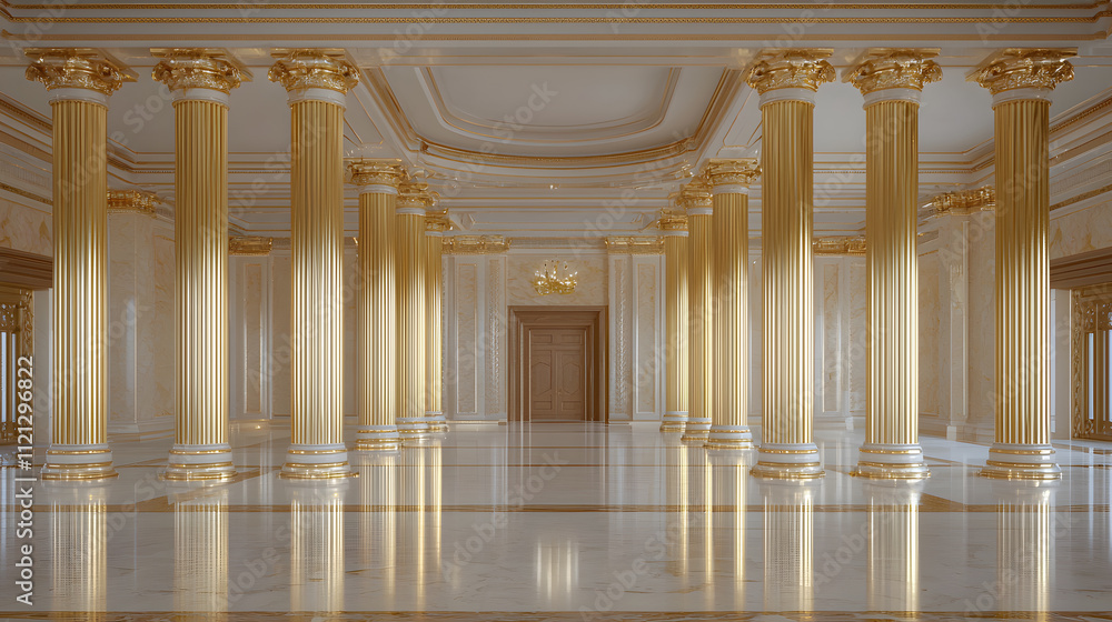 Vintage antique shiny golden luxury pillars in a palace, exuding ...