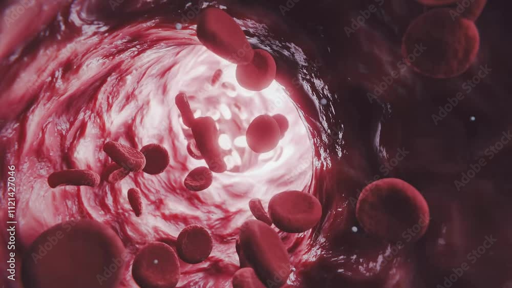 Movement of red bloodstream cells within human blood vessels, Red Blood ...