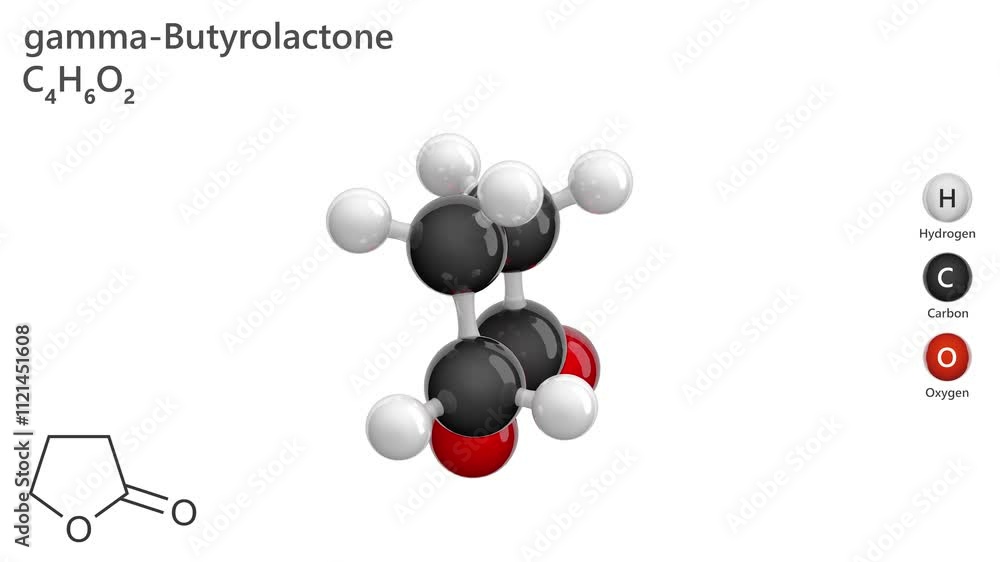 Gamma-Butyrolactone. Solvent. Animated 3D model of a molecule ...