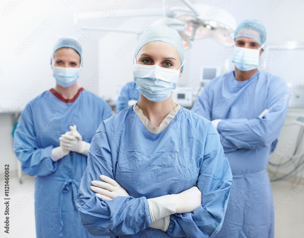 Hospital, doctors and portrait with arms crossed for theater, medical ...