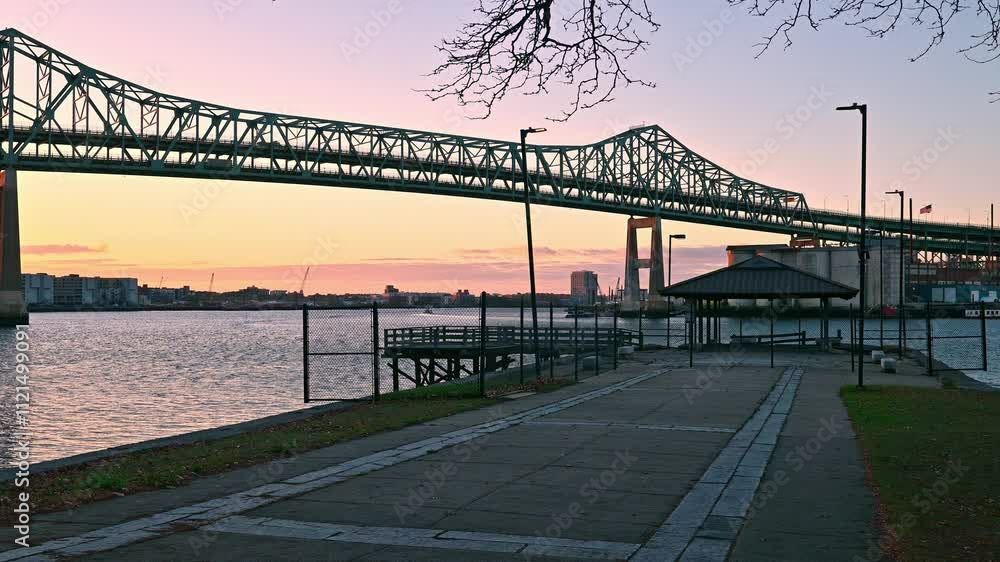 View of one of the most iconic landmarks of Boston, the Tobin bridge at ...