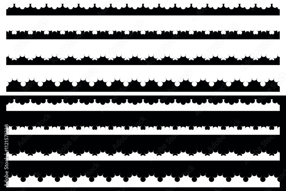 Sharp scalloped Border in different patterns. Vector illustration ...