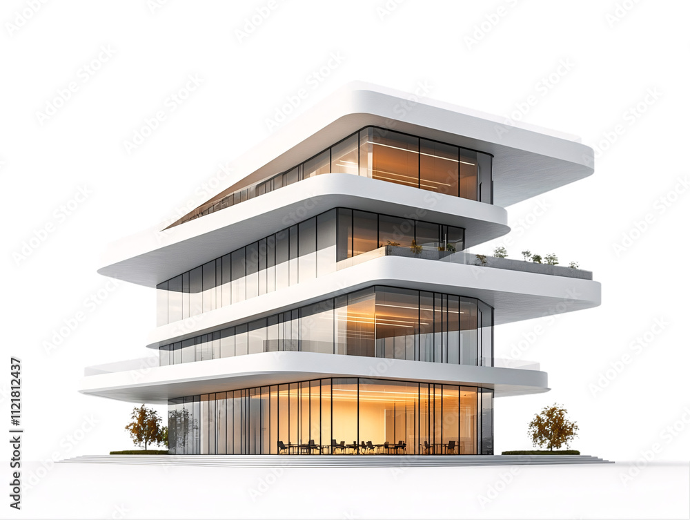 A modern, multi-level building featuring a sleek design with large ...
