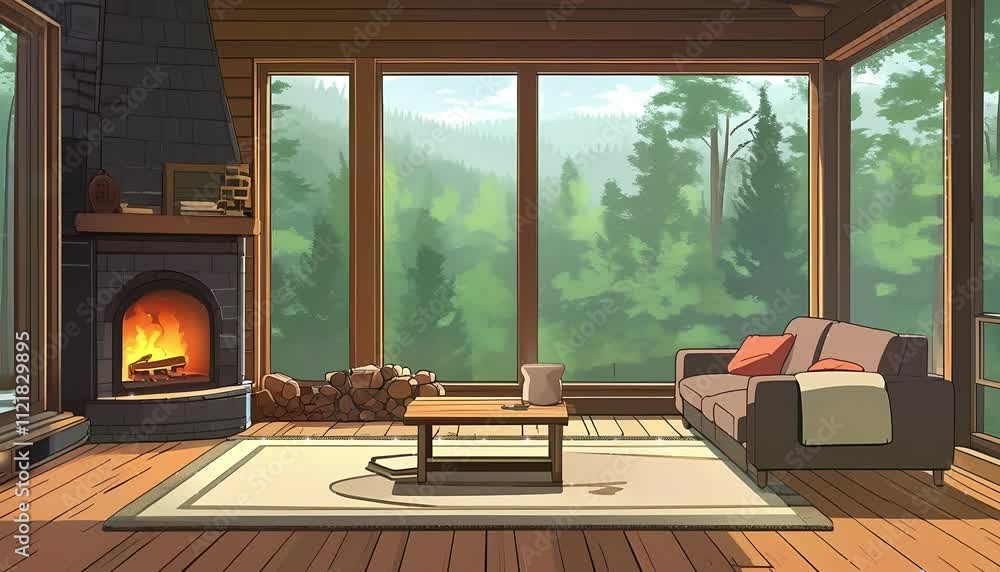 Animated virtual backgrounds, modern living room futuristic furniture ...