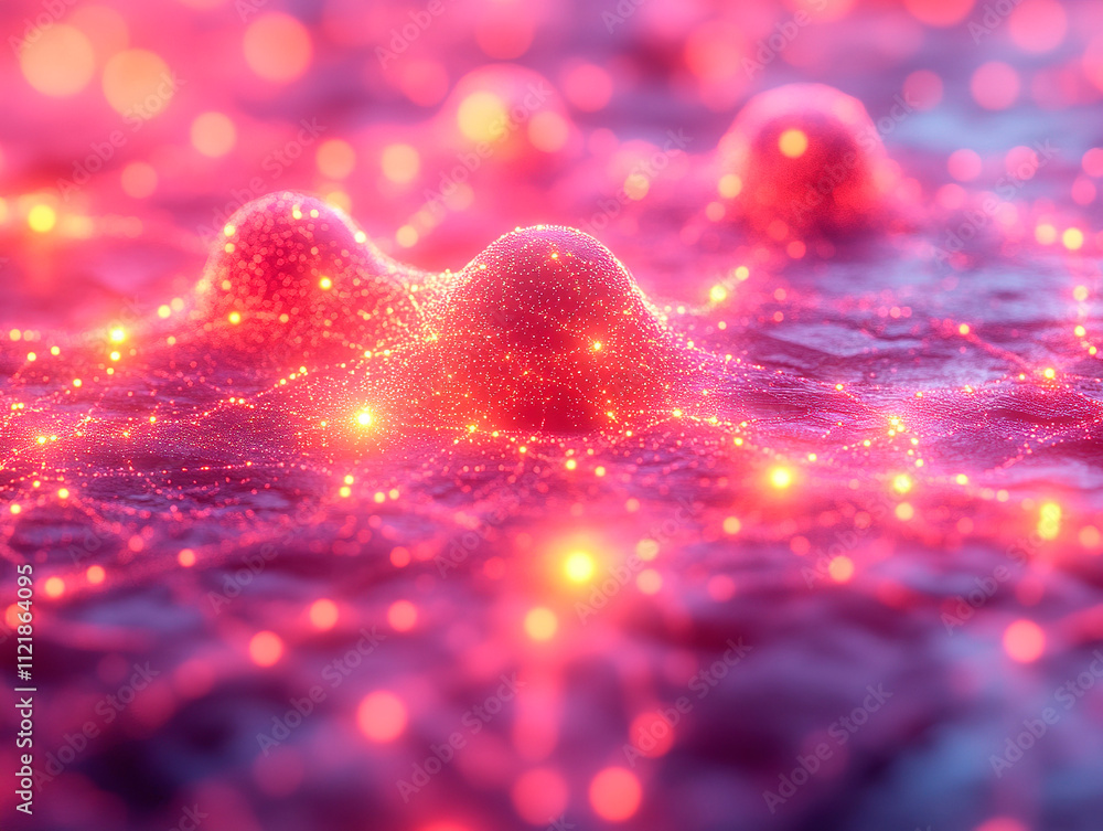 Microscopic image of fluorescently stained cells with a central cluster ...