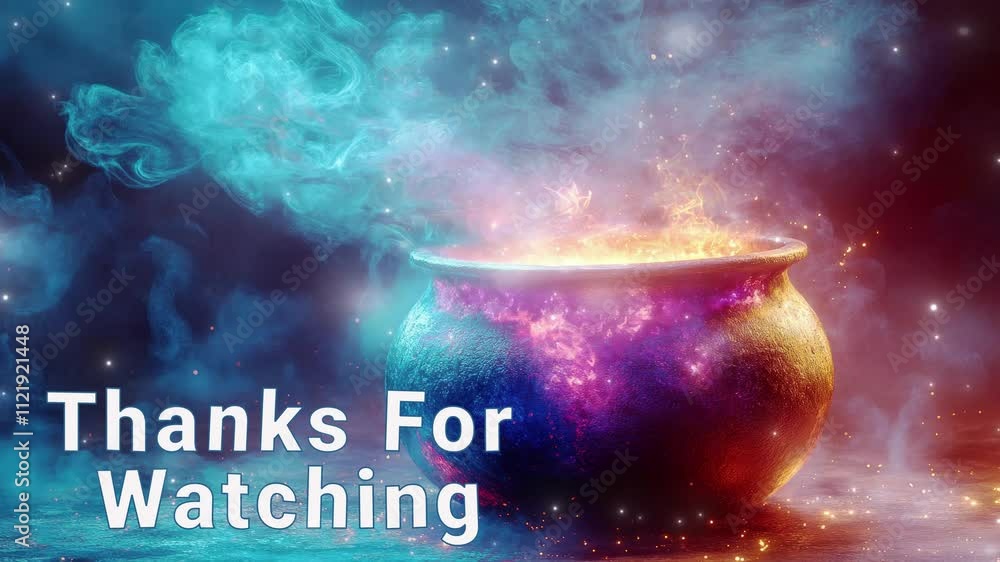 Magical cauldron bubbling with colorful smoke in a mystical setting ...