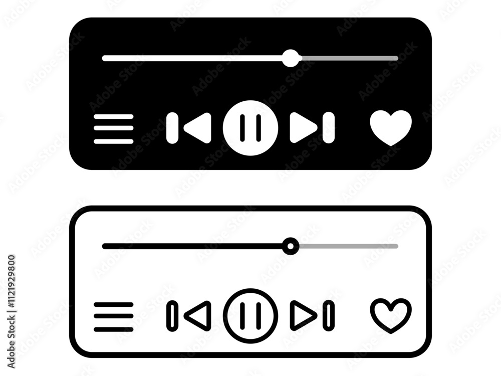 MusicPlayer. Audio Media Player Widget with Buttons and Song Duration ...