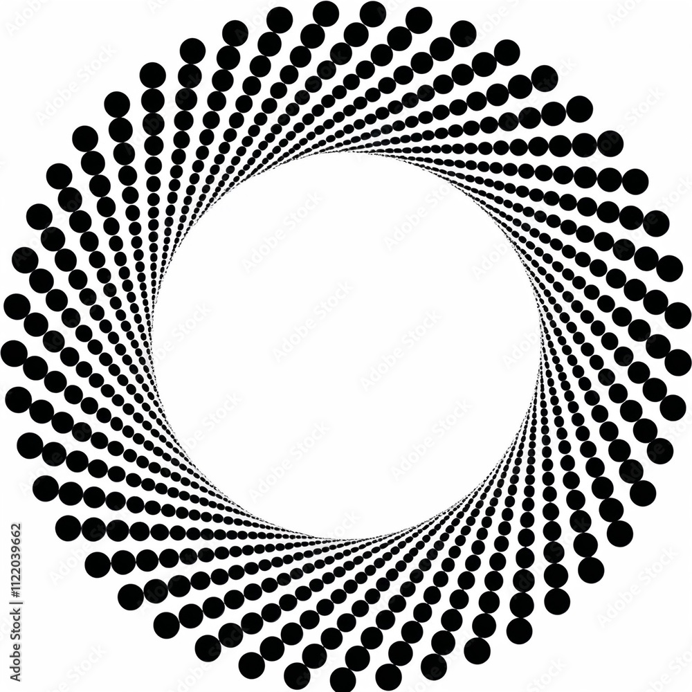 a circular spiral of black dots on a white background that decrease in ...
